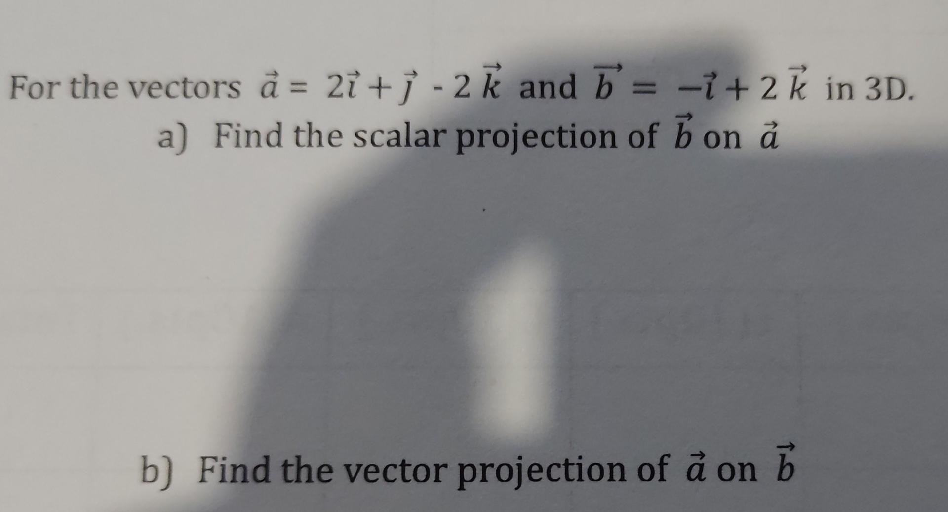 Solved For the vectors a=2 + −2k and b=− +2k in 3D. a) Find | Chegg.com
