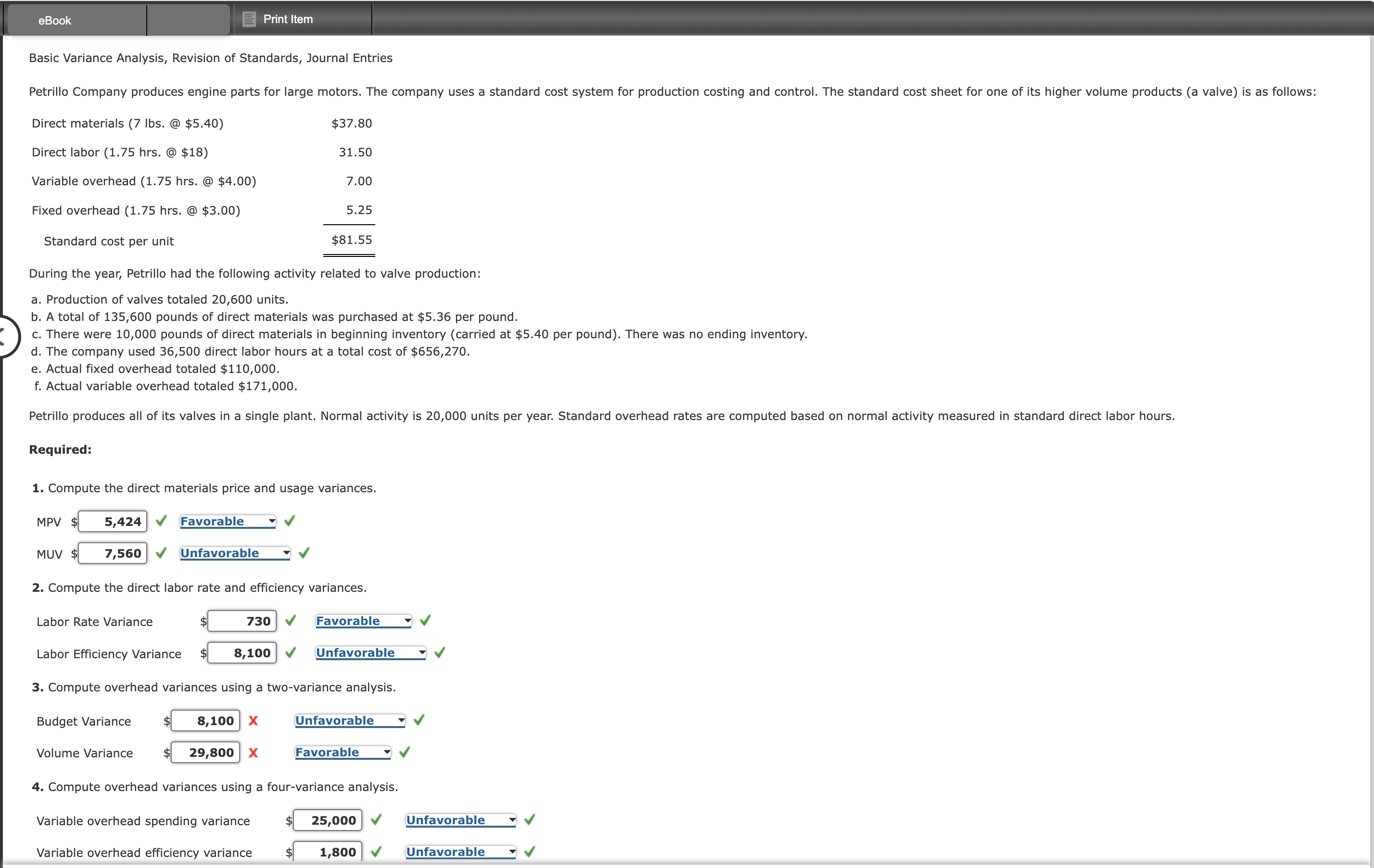 Solved Compute overhead variances using a two-variance | Chegg.com
