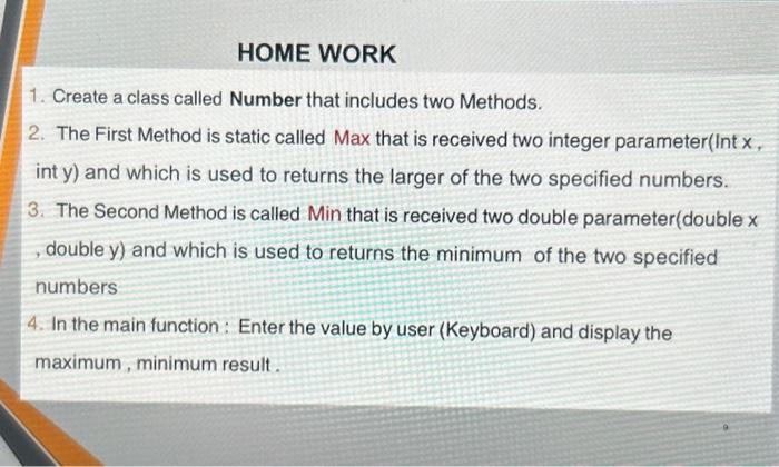 Solved 1. Create a class called Number that includes two | Chegg.com Solved 1. Create a class called Number that includes two | Chegg.com