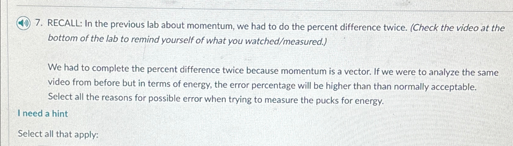 Solved RECALL: In the previous lab about momentum, we had to | Chegg.com