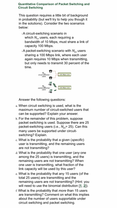 Solved Quantitative Comparison of Packet Switching and | Chegg.com