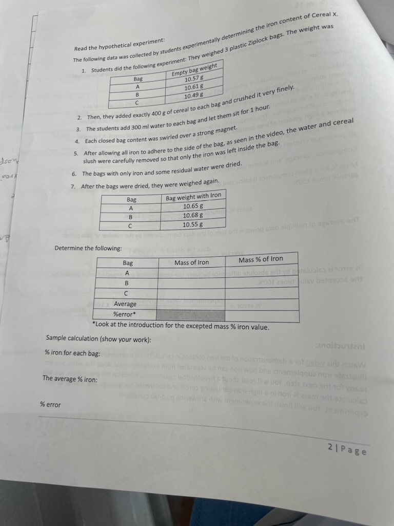 Solved Read the hypothetical experiment:The following data | Chegg.com