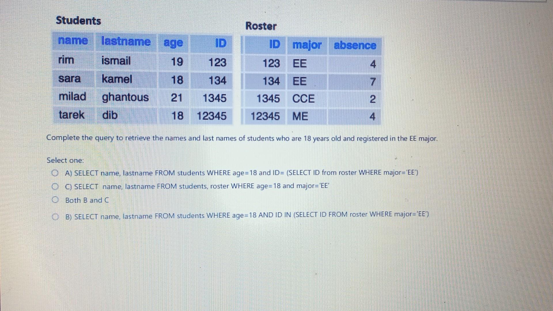 Solved Complete the query to retrieve the names and last | Chegg.com