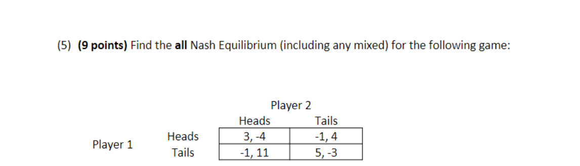 Solved (5) (9 ﻿points) ﻿Find the all Nash Equilibrium | Chegg.com