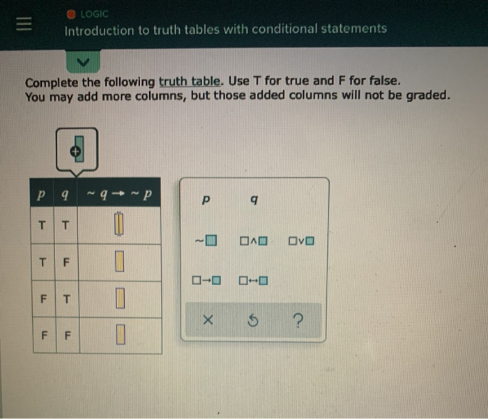 Solved O LOGIC Introduction to truth tables with conditional | Chegg.com