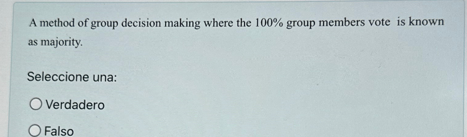 Solved A method of group decision making where the 100% | Chegg.com