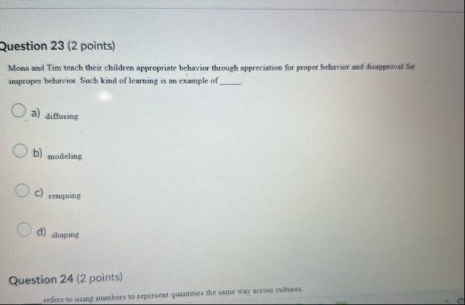 Solved Question 23 (2 ﻿points)Mona and Tim teach their | Chegg.com