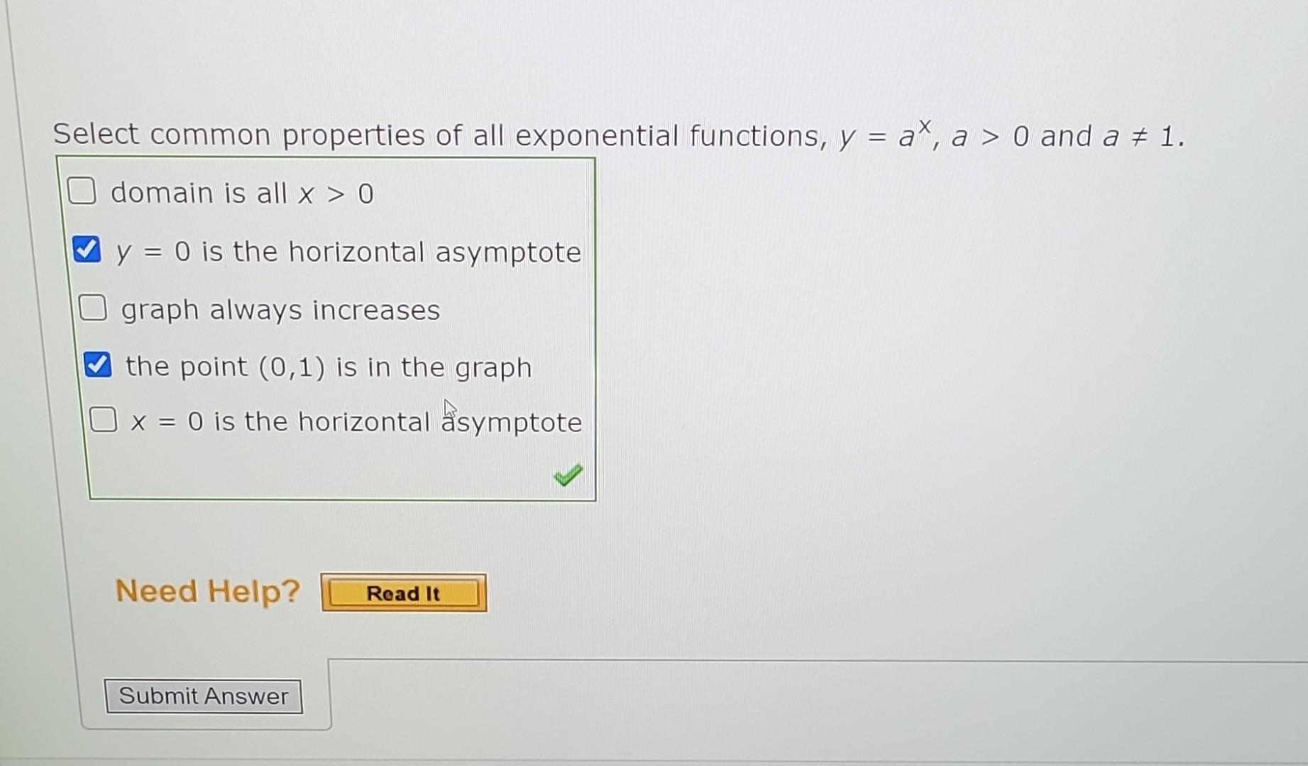 Solved Select common properties of all exponential | Chegg.com