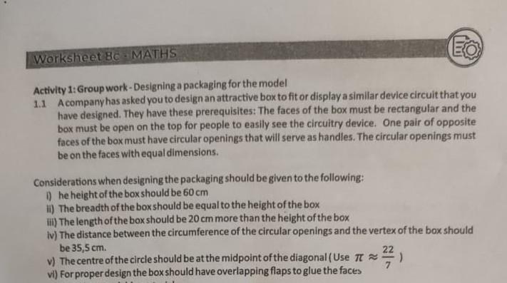 Solved Activity 1: Group work-Designing a packaging for the | Chegg.com