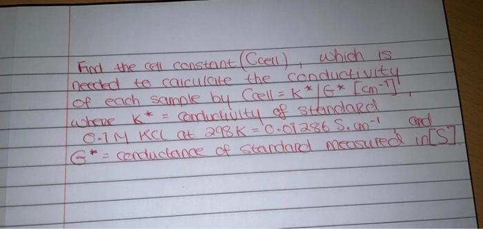 Solved Find the cell constant (Ccell), which is ) needed to | Chegg.com