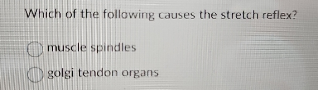 Solved Which of the following causes the stretch reflex? | Chegg.com
