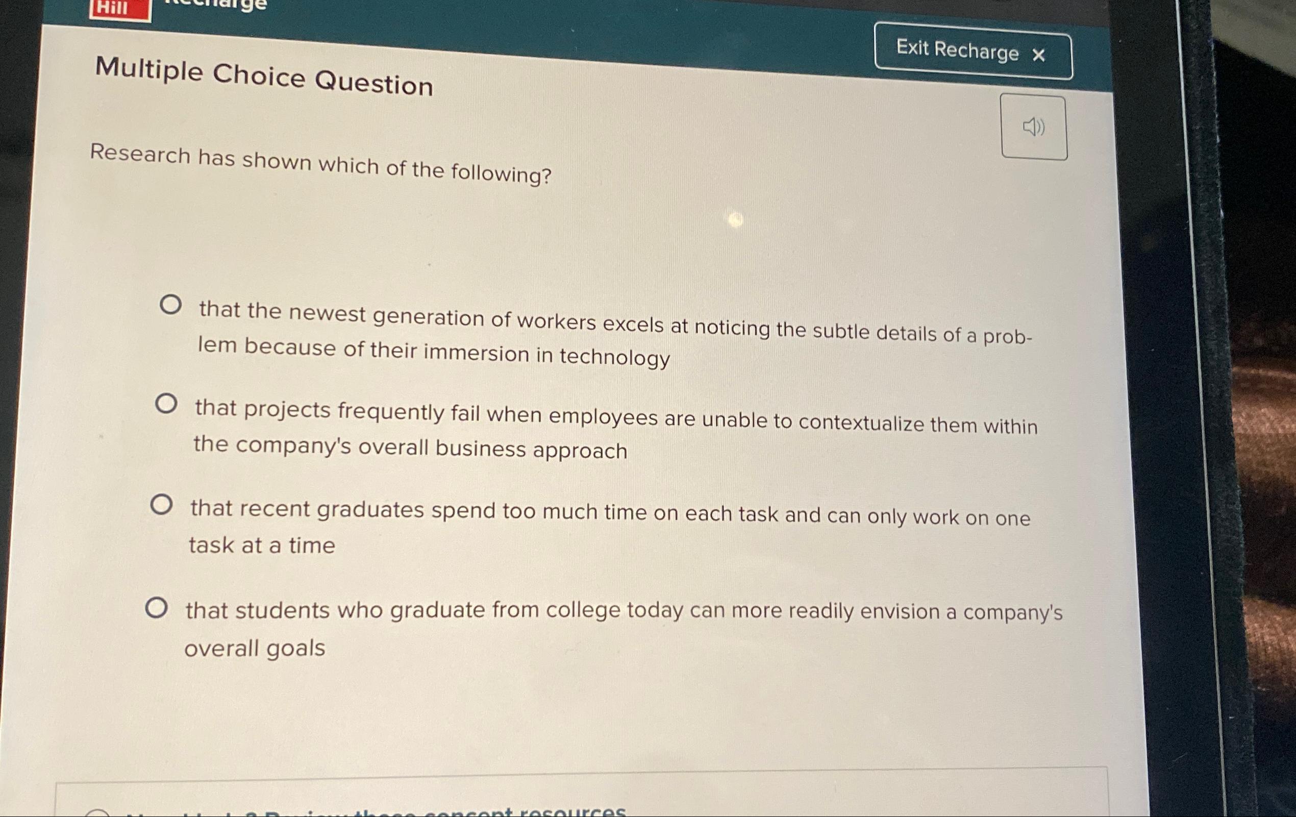 Solved Exit Recharge xMultiple Choice QuestionResearch has | Chegg.com