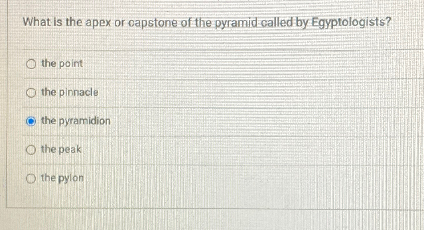 Solved What is the apex or capstone of the pyramid called by | Chegg.com