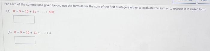 Solved For each of the summations given below, use the | Chegg.com