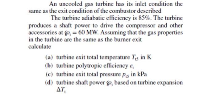 Solved An uncooled gas turbine has its inlet condition the | Chegg.com