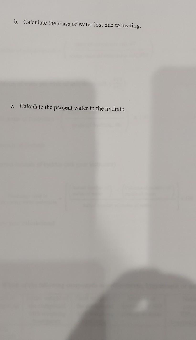 Solved The Formula of a Hydrate Part A: Calculation for % | Chegg.com