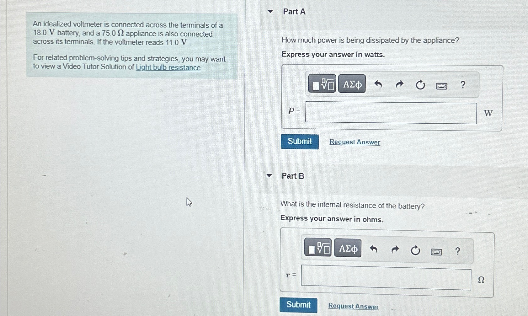 Solved Part AAn idealized voltmeter is connected across the | Chegg.com