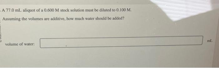 Solved A 77.0 mL aliquot of a 0.600M stock solution must be | Chegg.com