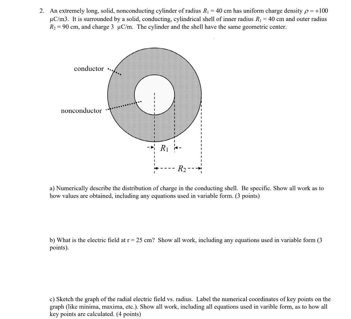 Solved 2. ﻿An extremely long, solid, nonconducting cylinder | Chegg.com