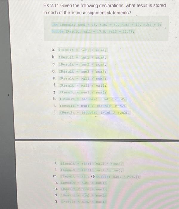 Solved EX 2.12 For each of the following expressions, | Chegg.com