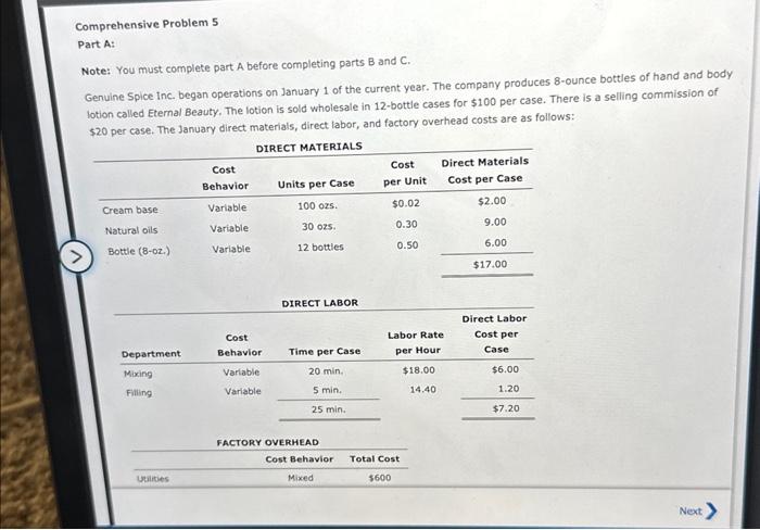 Solved Comprehensive Problem 5 Part A: Note: You must | Chegg.com