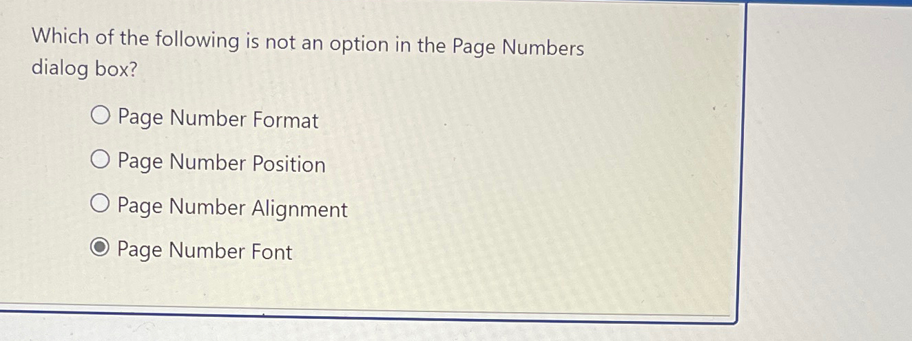 Solved Which of the following is not an option in the Page | Chegg.com