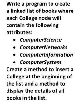 Solved Write a program to create a linked list of books | Chegg.com