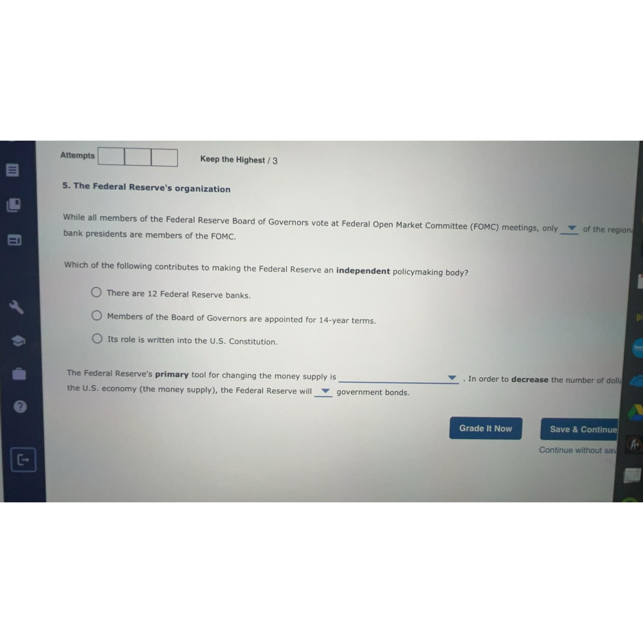 Solved AttemptsKeep the Highest / 35. ﻿The Federal Reserve's | Chegg.com