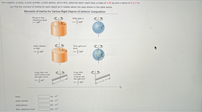 Solved four objects -a hoop, a salid cyinder, a solid | Chegg.com