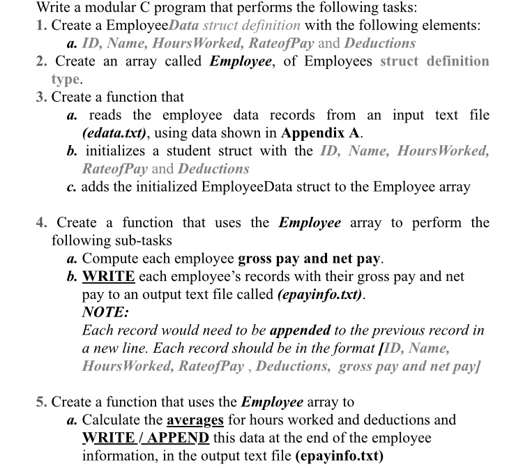 Solved Write a modular C program that performs the following | Chegg.com