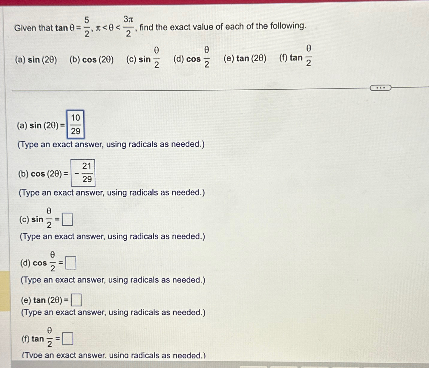 Solved Given that tanθ=52,π