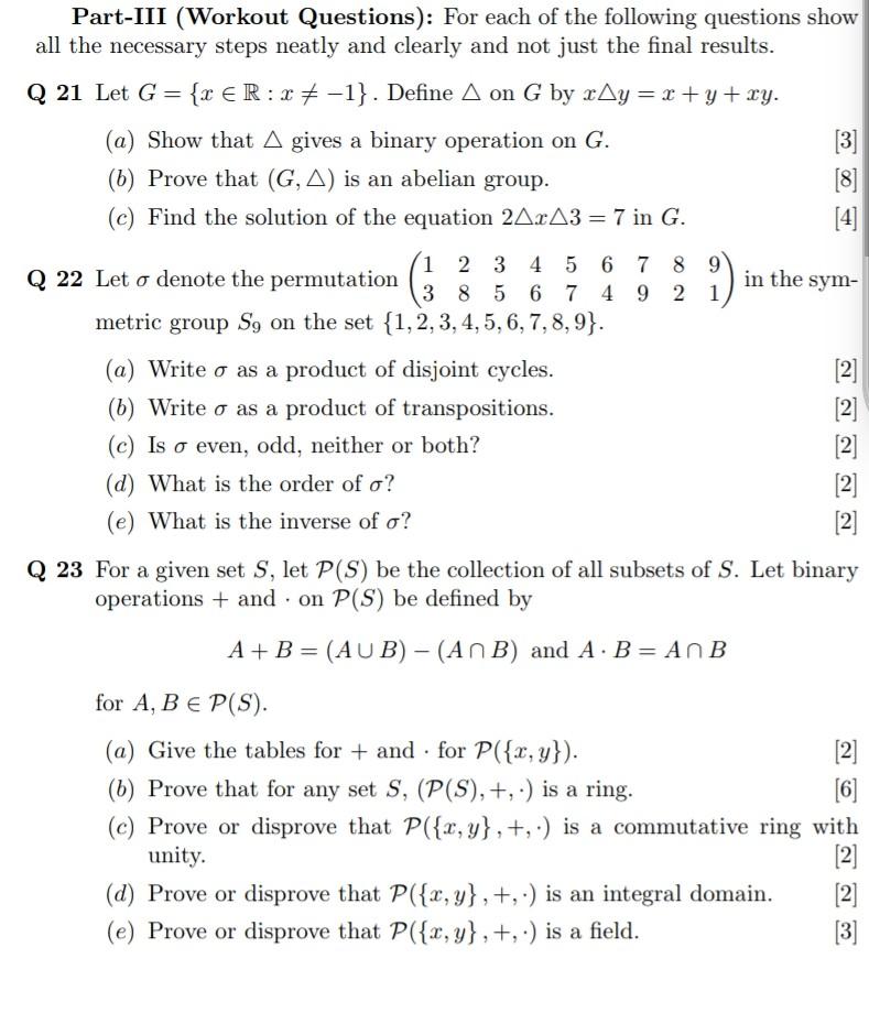 Solved = Part-III (Workout Questions): For each of the | Chegg.com