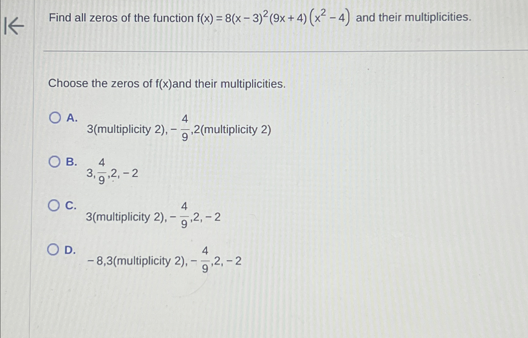 Solved Find all zeros of the function | Chegg.com