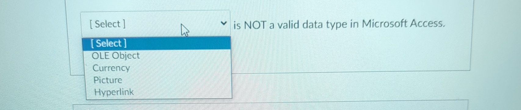 is NOT a valid data type in Microsoft Access. | Chegg.com