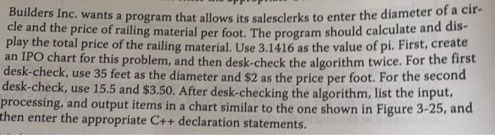 Solved Builders Inc. wants a program that allows its | Chegg.com