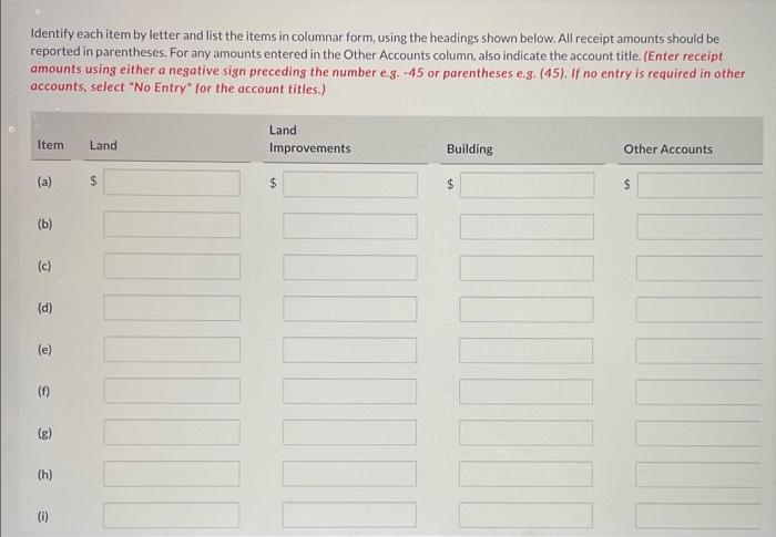 Solved businessIdentify each item by letter and list the | Chegg.com