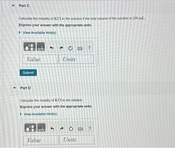 Solved Calculate the molarity of KCl in the solution if the | Chegg.com