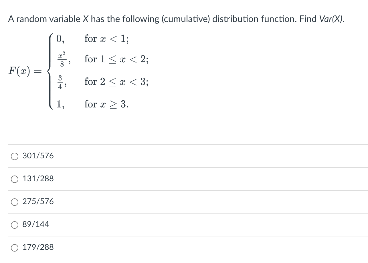 Solved A random variable x ﻿has the following (cumulative) | Chegg.com
