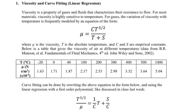 Solved Viscosity and Curve Fitting (Linear Regression) | Chegg.com