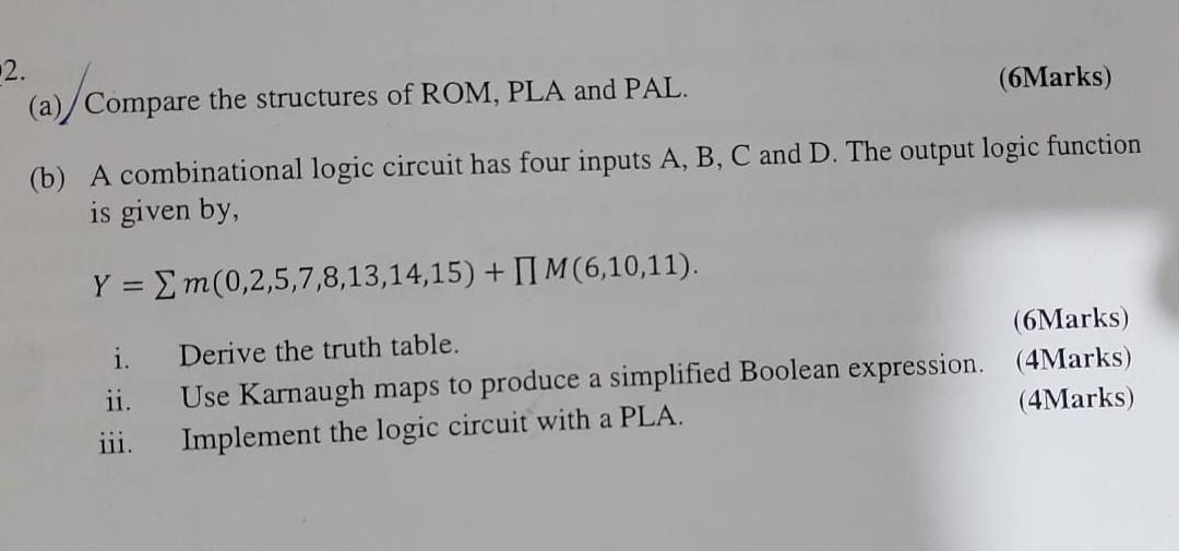 Solved 2. (a)/Comp (a) Compare the structures of ROM, PLA | Chegg.com