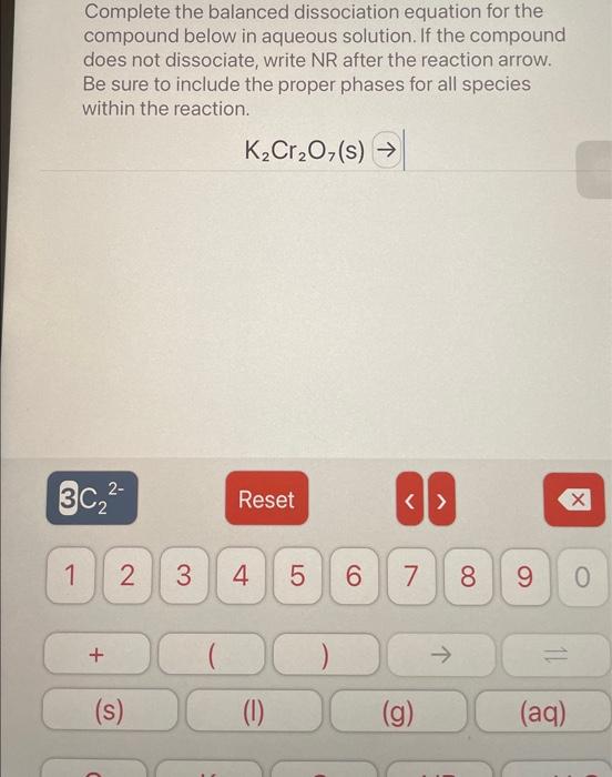 Solved Complete the balanced dissociation equation for the | Chegg.com
