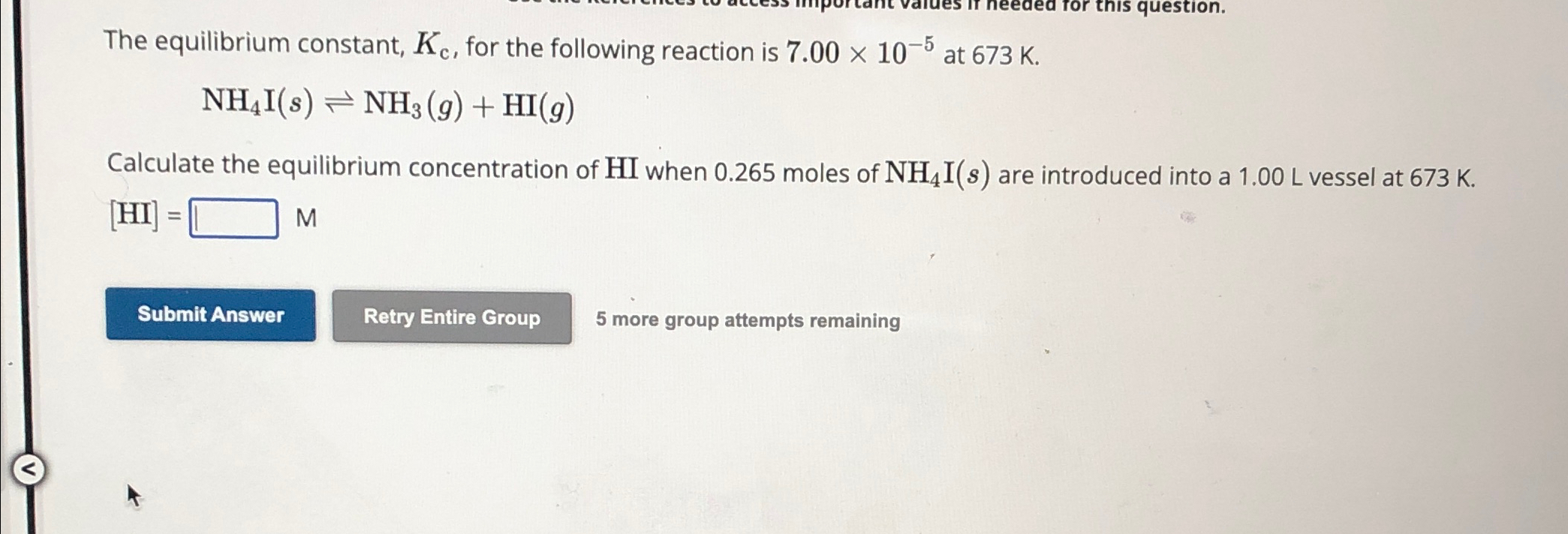 Solved The equilibrium constant, Kc, ﻿for the following | Chegg.com