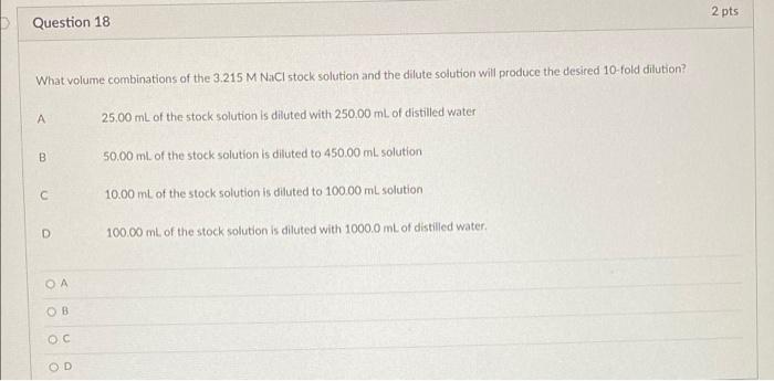 Solved 2 pts Question 18 What volume combinations of the | Chegg.com