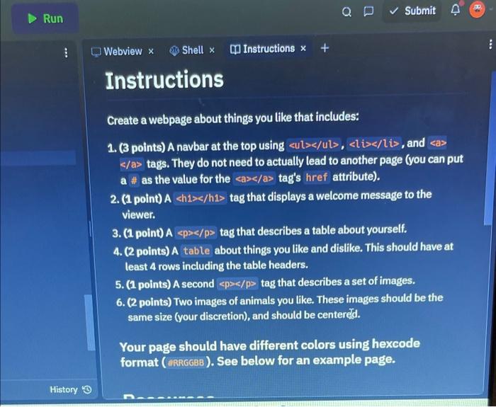 Solved Instructions Create a webpage about things you like | Chegg.com