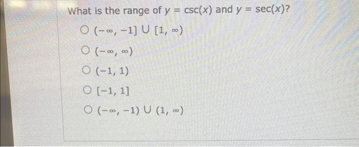 Solved What is the range of y = csc(x) and y = sec(x)? | Chegg.com