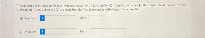 Solved The electric potential at points in an xy plane is | Chegg.com