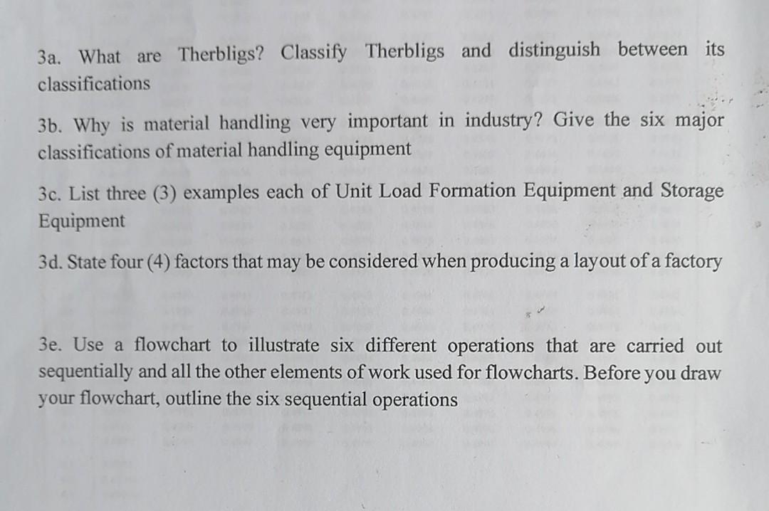 Solved 3a. What are Therbligs? Classify Therbligs and | Chegg.com