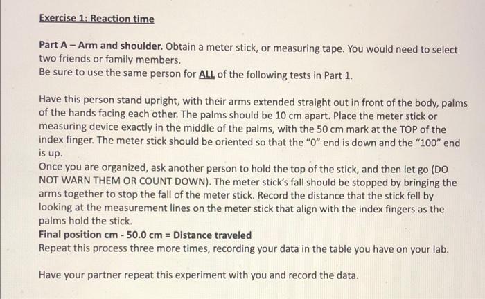 Part A - Arm and shoulder. Obtain a meter stick, or | Chegg.com