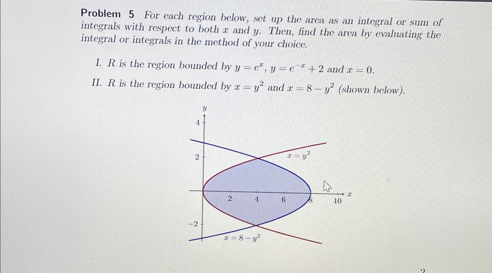 Solved Problem 5 ﻿For each region below, set up the area as | Chegg.com