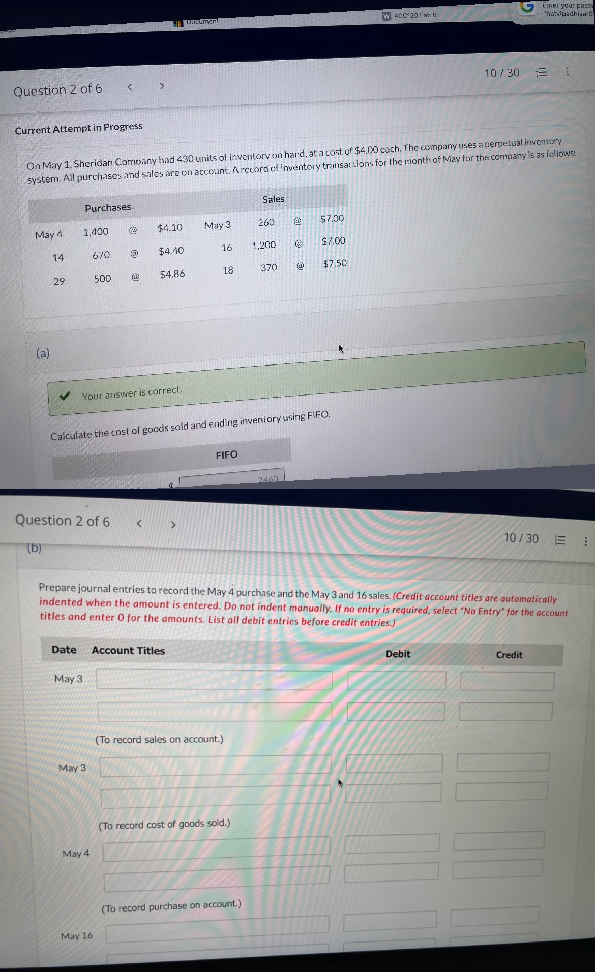 Solved Question 2 ﻿of 61030Enter your | Chegg.com